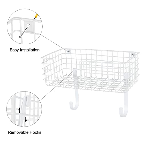 YBING Ironing Board Holder White Set of 2, Metal Iron Holder Wall Mount with Removable Hooks, Laundry Room Organizer with Ironing Board for Bathroom, Bedroom,Office