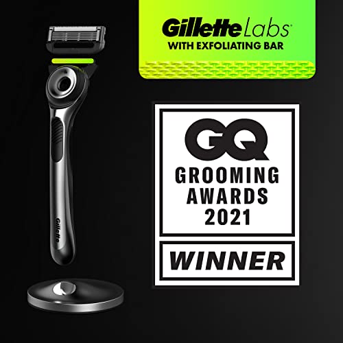 Gillette Mens Razor Blade Refills with Exfoliating Bar by GilletteLabs, Compatible Only with GilletteLabs Razors with Exfoliating Bar and Heated Razor, 4 Razor Blade Cartridges