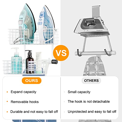 YBING Ironing Board Holder White Set of 2, Metal Iron Holder Wall Mount with Removable Hooks, Laundry Room Organizer with Ironing Board for Bathroom, Bedroom,Office