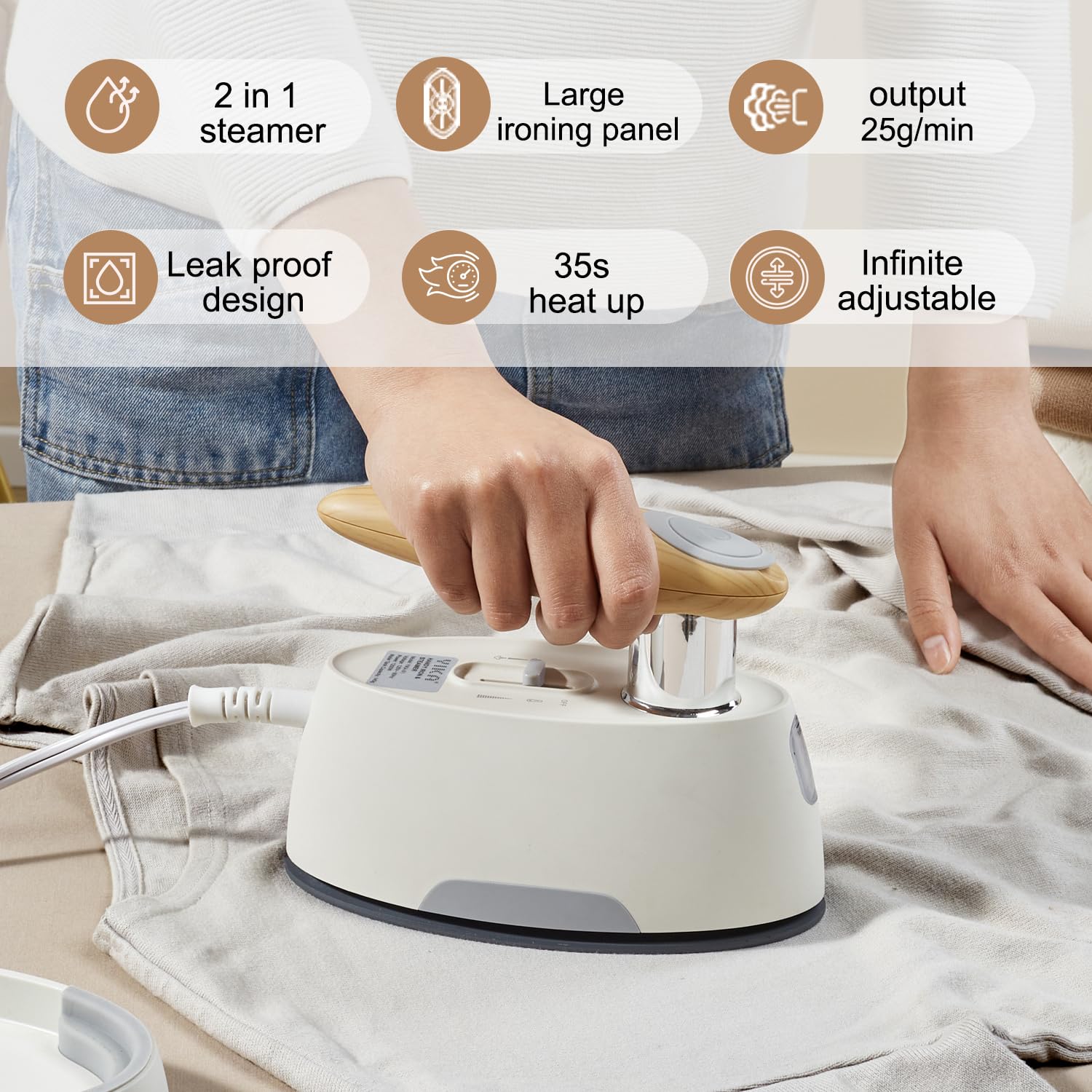 YIKA 2-in-1 Portable Clothes Steamer & Iron - Ceramic Coated Panel, Fast Heat-Up, Adjustable Heating & Steaming, Professional Handheld Fabric Wrinkle Remover for Home, Travel, and Office Use