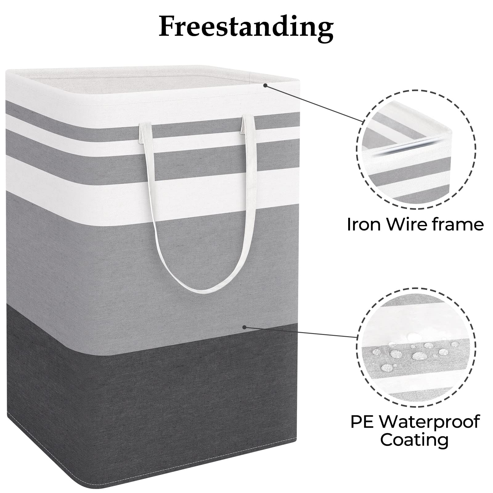 StorageRight Laundry Basket Hamper Large Collapsible Laundry Hamper with Easy Carry Handles,Freestanding Clothes Hampers for Laundry, Bedroom, Dorm, Clothes, Towels, Toys, 75L, Gradient Grey