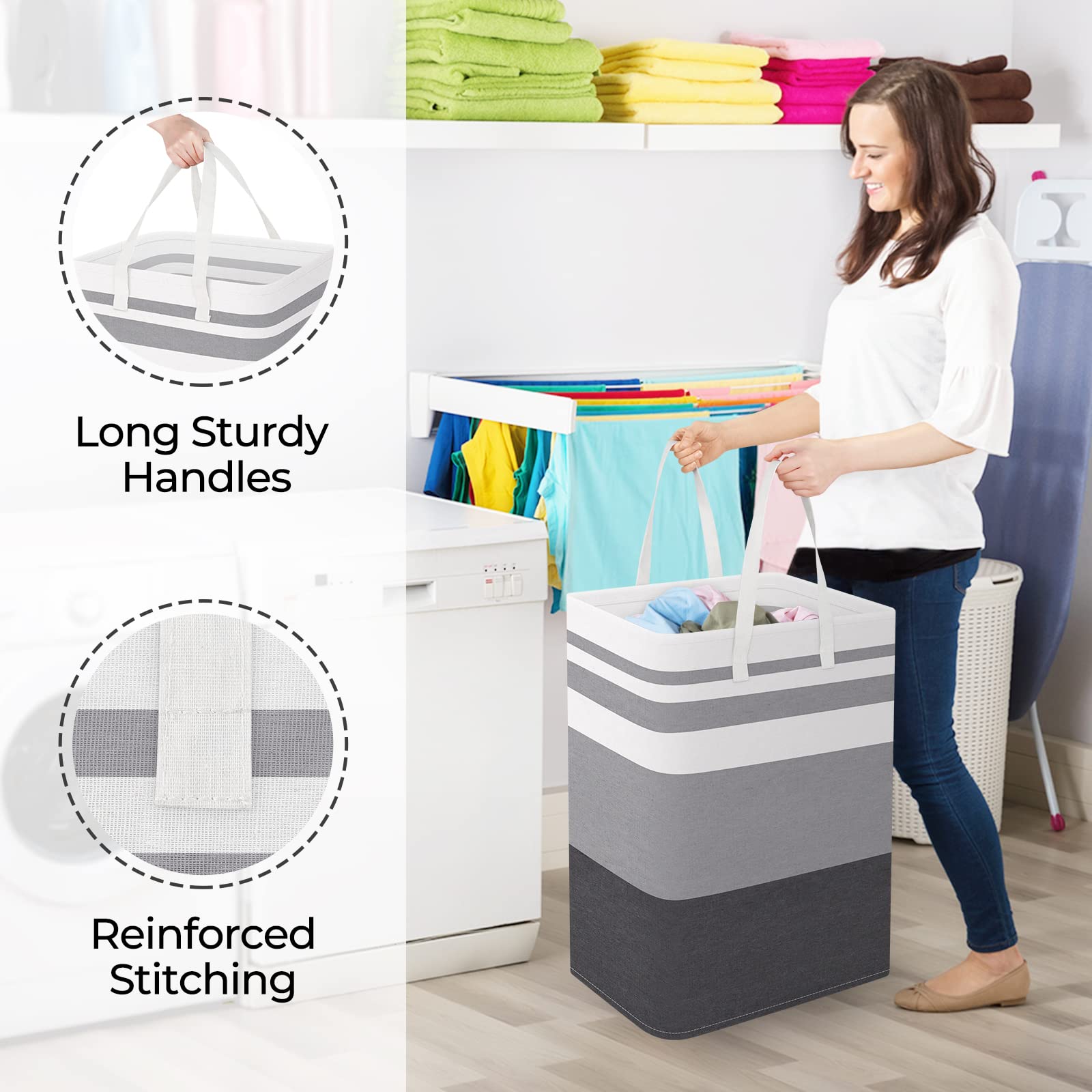 StorageRight Laundry Basket Hamper Large Collapsible Laundry Hamper with Easy Carry Handles,Freestanding Clothes Hampers for Laundry, Bedroom, Dorm, Clothes, Towels, Toys, 75L, Gradient Grey