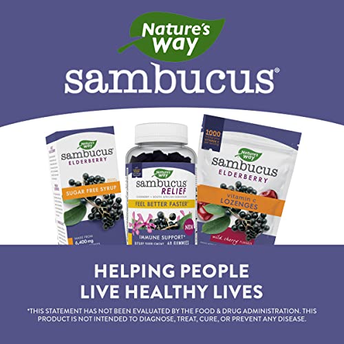 Nature’s Way Sambucus Relief Gummies, Feel Better Faster**, Reactive Support, Clinically Proven South African Geranium, with Elderberry, Vitamin C & Zinc, 60 Gummies