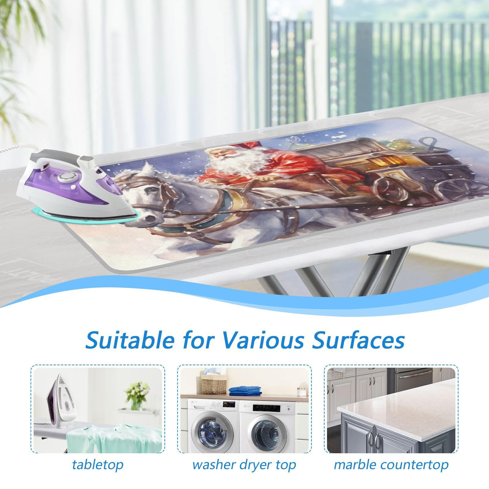 GOODOLD Watercolor Santa Claus Ironing Mat Portable Travel Ironing Pad for Washer,Dryer,Table Top, Iron Board Alternative Cover, Large Heat Resistant Ironing Blanket