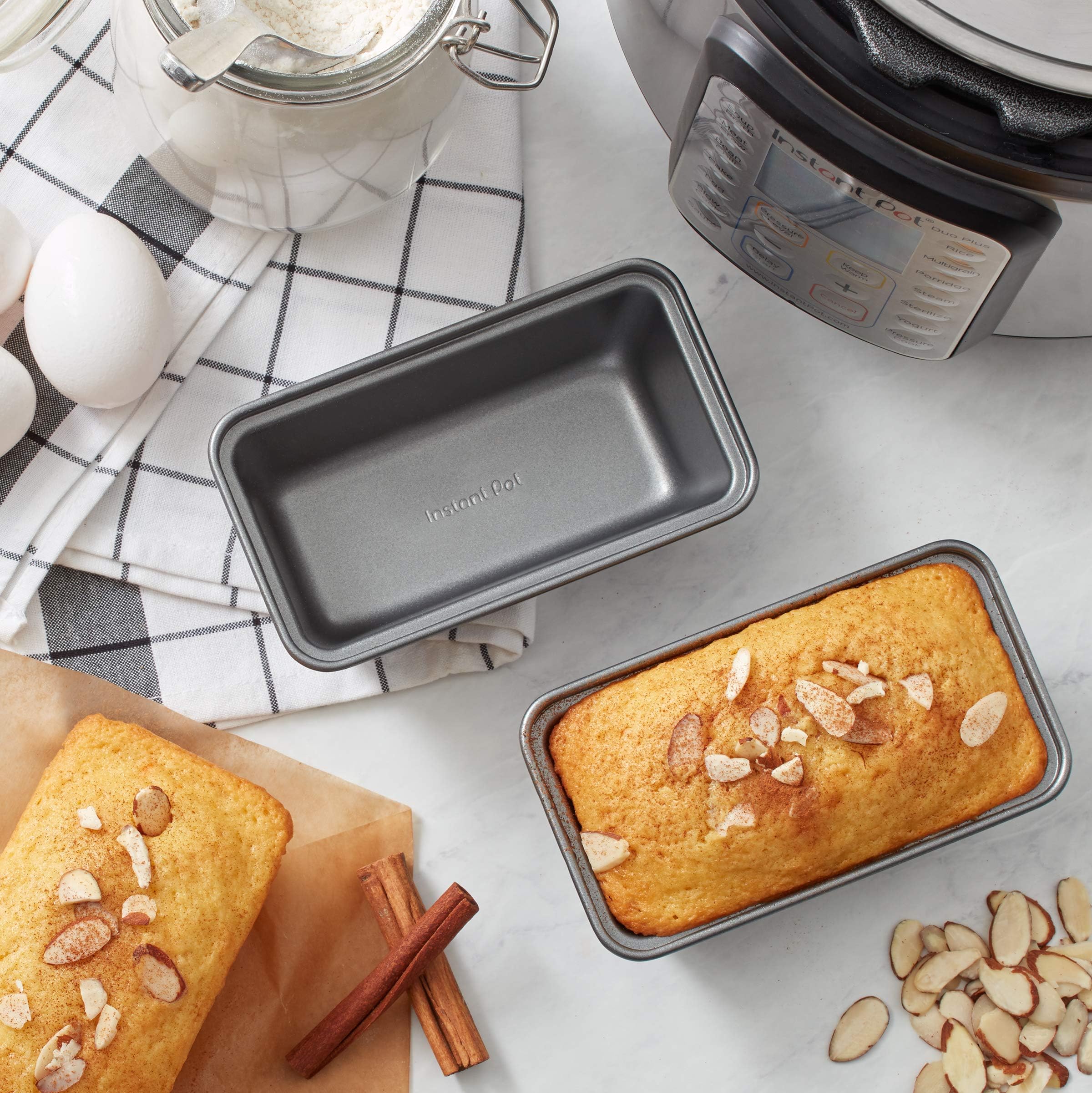 Instant Pot Official Non-Stick Mini Loaf Pans, Set of 2, Versatile for Meatloaf, Lasagna, Desserts, Compatible with 6-Quart and 8-Quart Cookers, Easy Cleanup, Gray