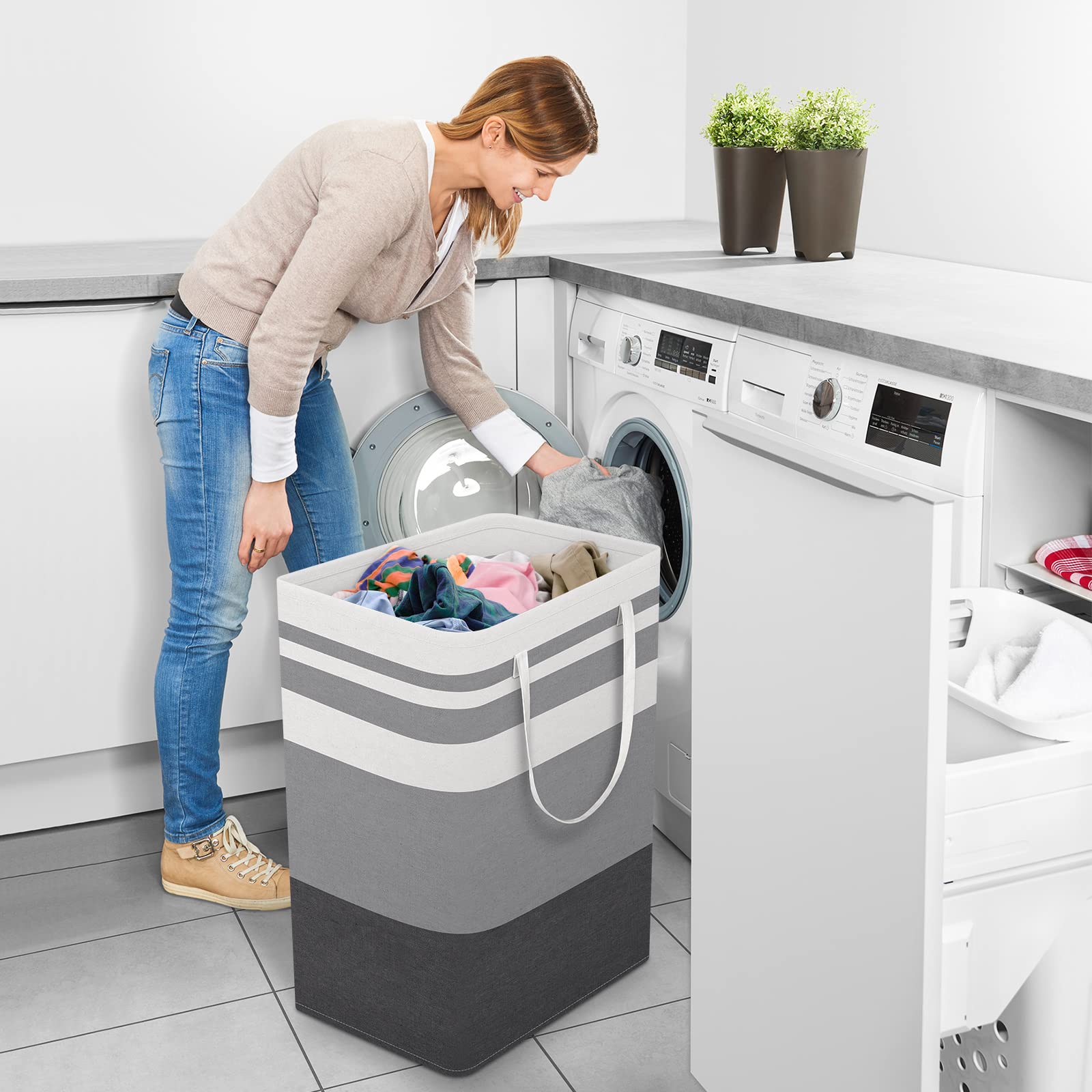 StorageRight Laundry Basket Hamper Large Collapsible Laundry Hamper with Easy Carry Handles,Freestanding Clothes Hampers for Laundry, Bedroom, Dorm, Clothes, Towels, Toys, 75L, Gradient Grey