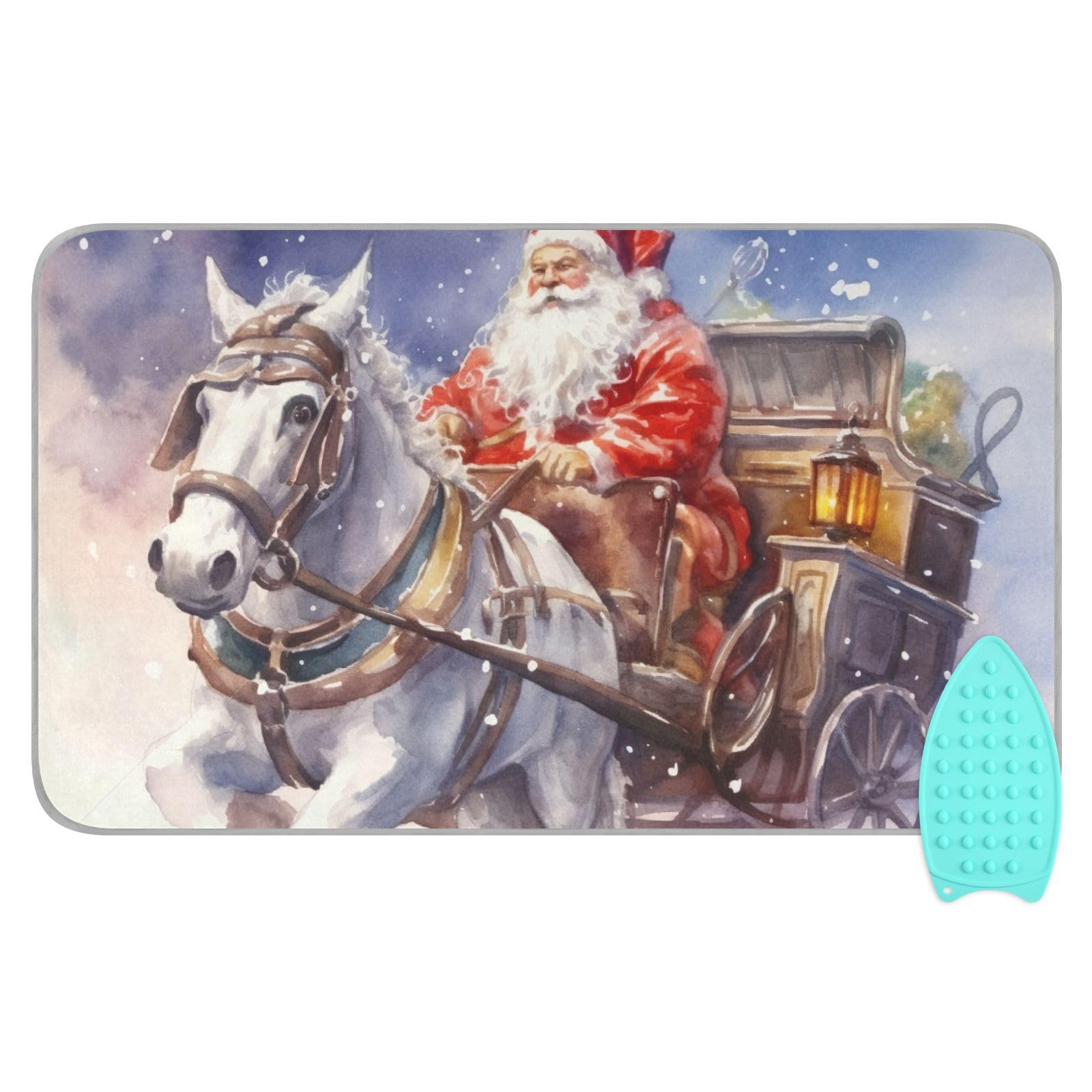 GOODOLD Watercolor Santa Claus Ironing Mat Portable Travel Ironing Pad for Washer,Dryer,Table Top, Iron Board Alternative Cover, Large Heat Resistant Ironing Blanket