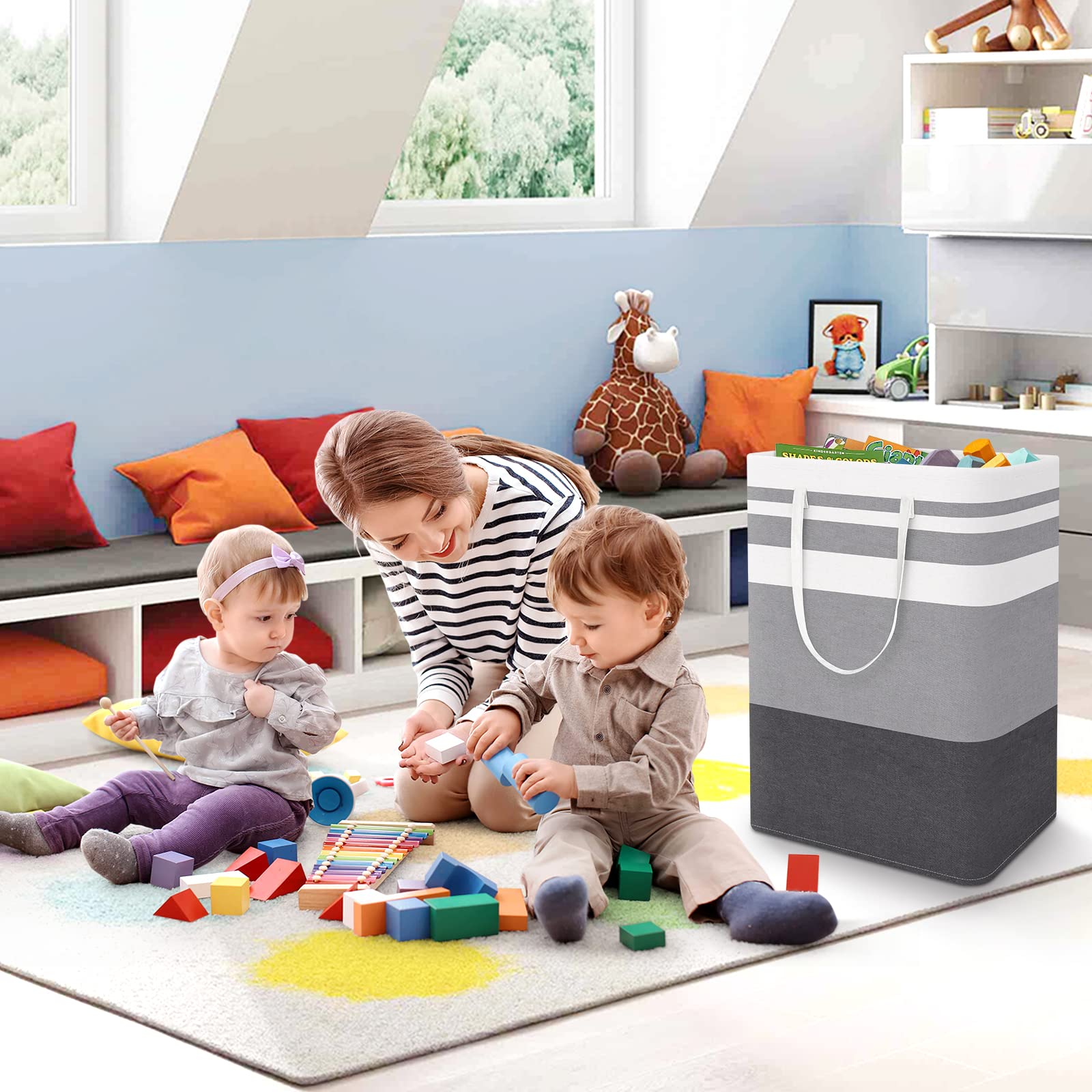 StorageRight Laundry Basket Hamper Large Collapsible Laundry Hamper with Easy Carry Handles,Freestanding Clothes Hampers for Laundry, Bedroom, Dorm, Clothes, Towels, Toys, 75L, Gradient Grey