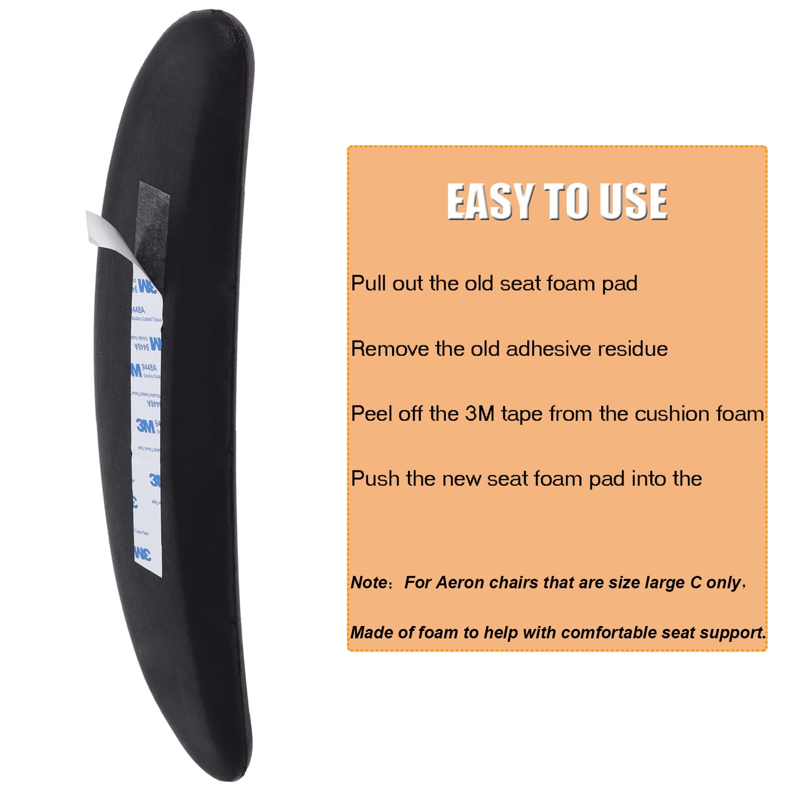 Seat Foam Insert Replacement - Compatible with Herman Miller Classic and Remastered Aeron Size C Large-Thick, High Density Pads,Easy to Install