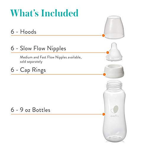 Evenflo Feeding Premium Proflo Venting Balance Plus Standard Neck Baby, Newborn and Infant Bottles - Developed by Pediatric Feeding Specialists - 9 Ounce (Pack of 6)