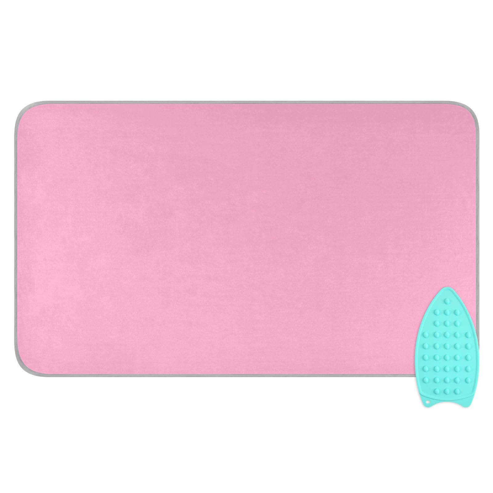 Kigai Plain Carnation Pink Solid Color Ironing Mat - with 3mm Padding & Silicone Iron Rest, Quilting & Travel Portable Ironing Pad, Quilted Washer Dryer Heat Resistant Pad 47 X 27.6 Inch