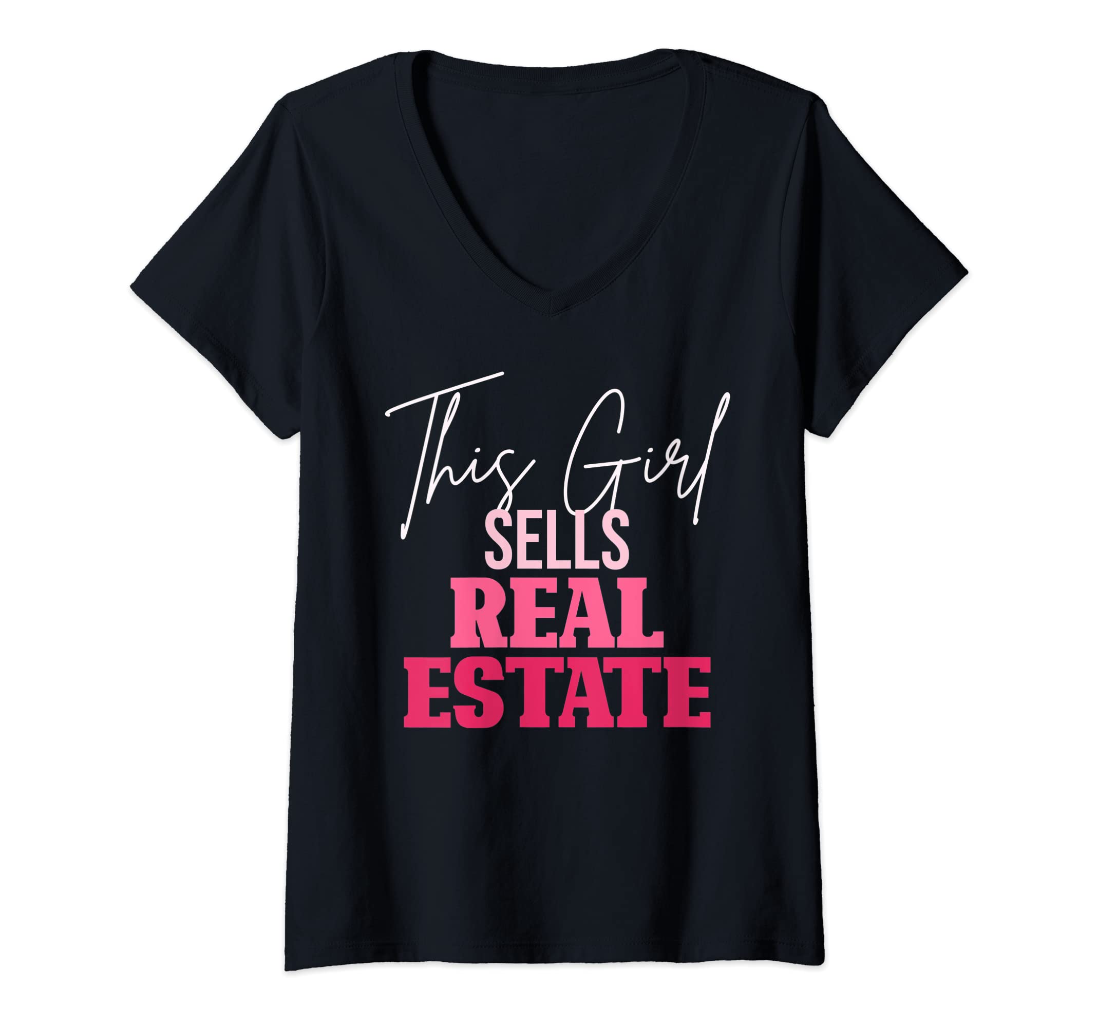 Womens This Girl Sells Real Estate Agent Rent Realtor Womens Gifts V-Neck T-Shirt