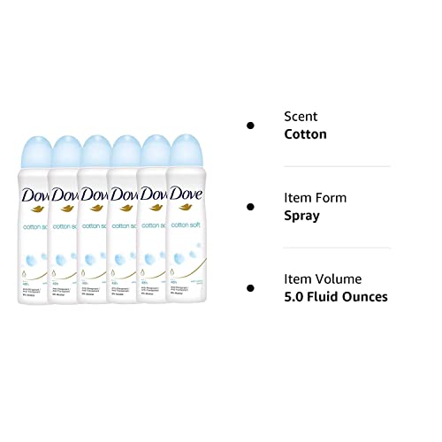 Dove Antiperspirant 48 Hours Body Spray, Cotton Soft Deodorant, 6 Packs x 150 ML / 5 Fl.Oz (International Version)