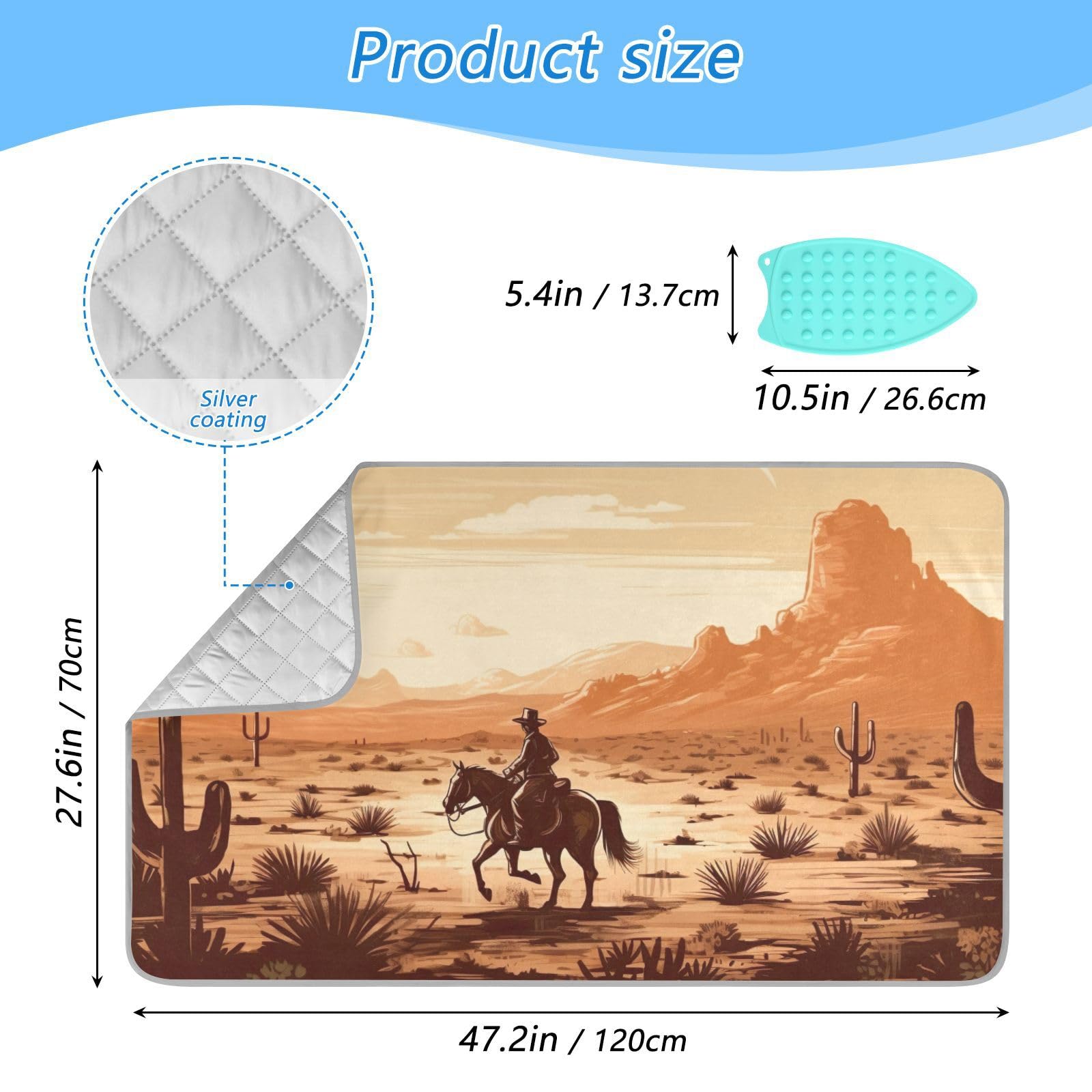 GOODOLD Vintage Western Cowboy Ironing Mat Portable Travel Ironing Pad for Washer,Dryer,Table Top, Iron Board Alternative Cover, Large Heat Resistant Ironing Blanket