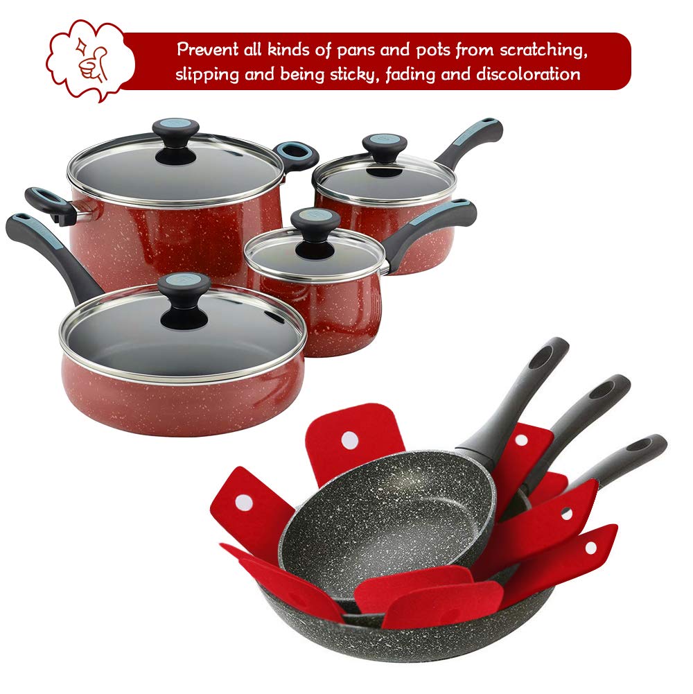 Pot Pan Protectors, Set of 12 and 4 Different Sizes, Larger & Thicker Red Pan Protector Pads, Pan Pot Separator Pads for Stacking and Protecting Your Cookware(10/12/14/16inch)