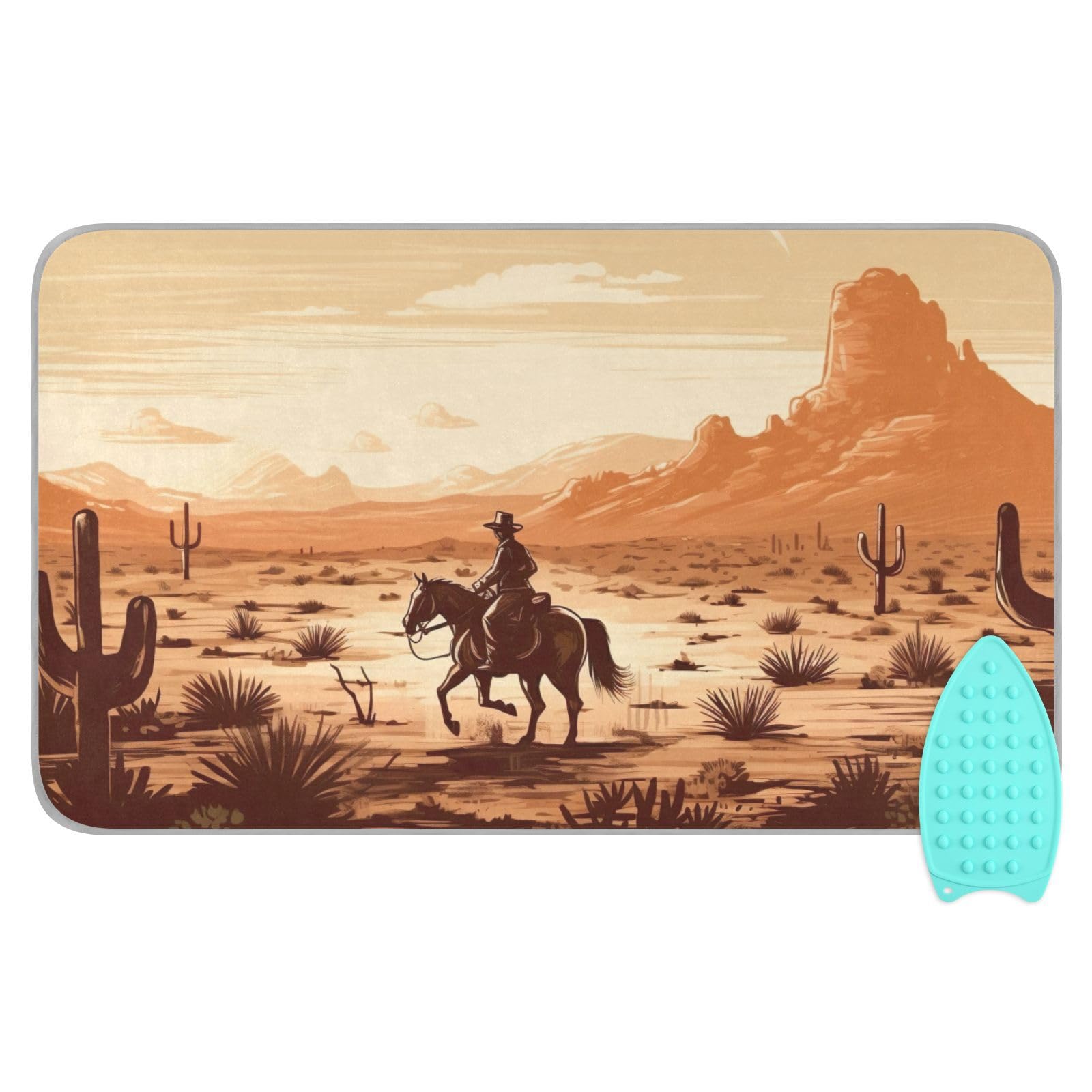 GOODOLD Vintage Western Cowboy Ironing Mat Portable Travel Ironing Pad for Washer,Dryer,Table Top, Iron Board Alternative Cover, Large Heat Resistant Ironing Blanket