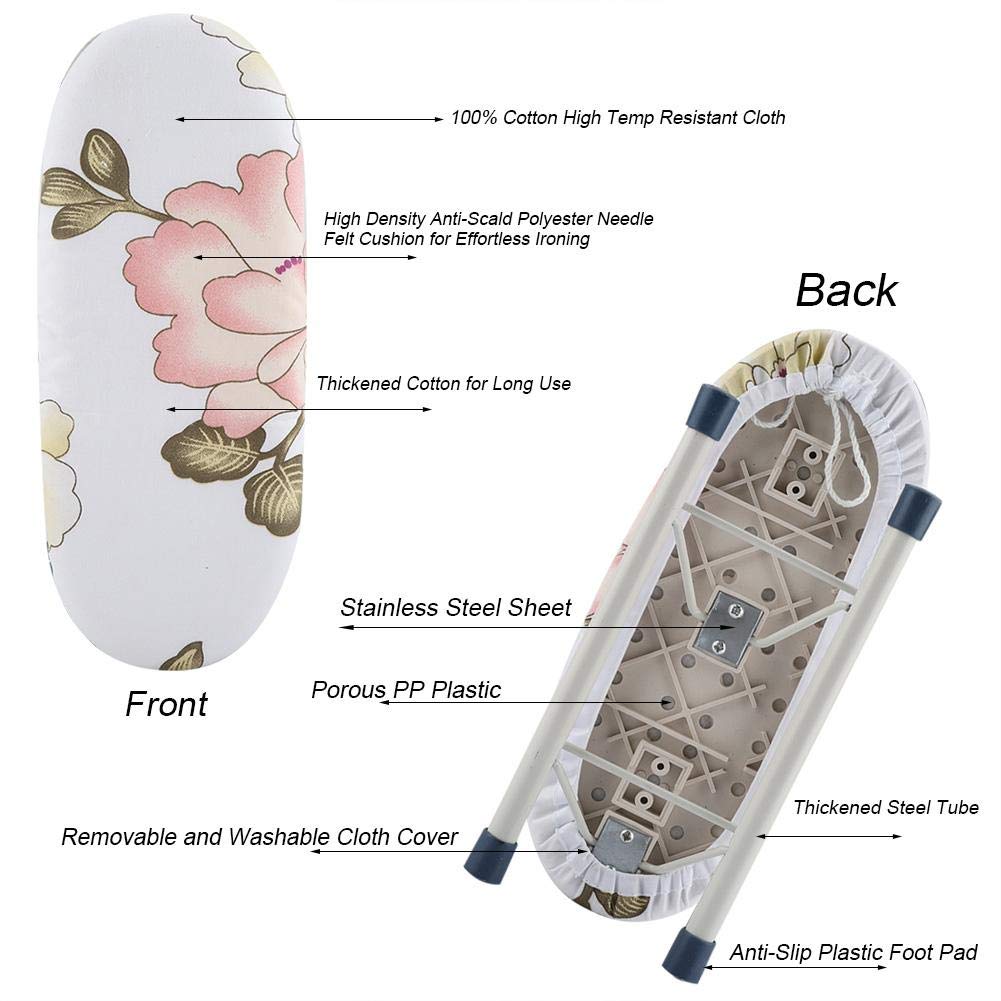 Ironing Board, Cotton Cloth Foldable Iron Board Ironing Boards Cuffs Collars Handling Table Space Saving Ironing Board for Small Spaces, Laundry Rooms Or Dorms (Peony)