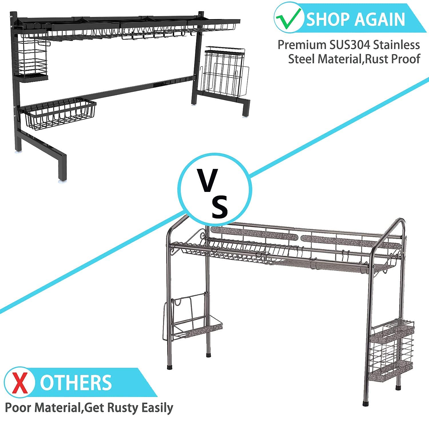 Shop Again Over The Sink Dish Drying Rack,Drainer Stainless Steel for Organization Storage Space Saver Utensil Holder Cutting Board Holder Kitchen Counter Storage Rack,16.5 x11.8 x7in