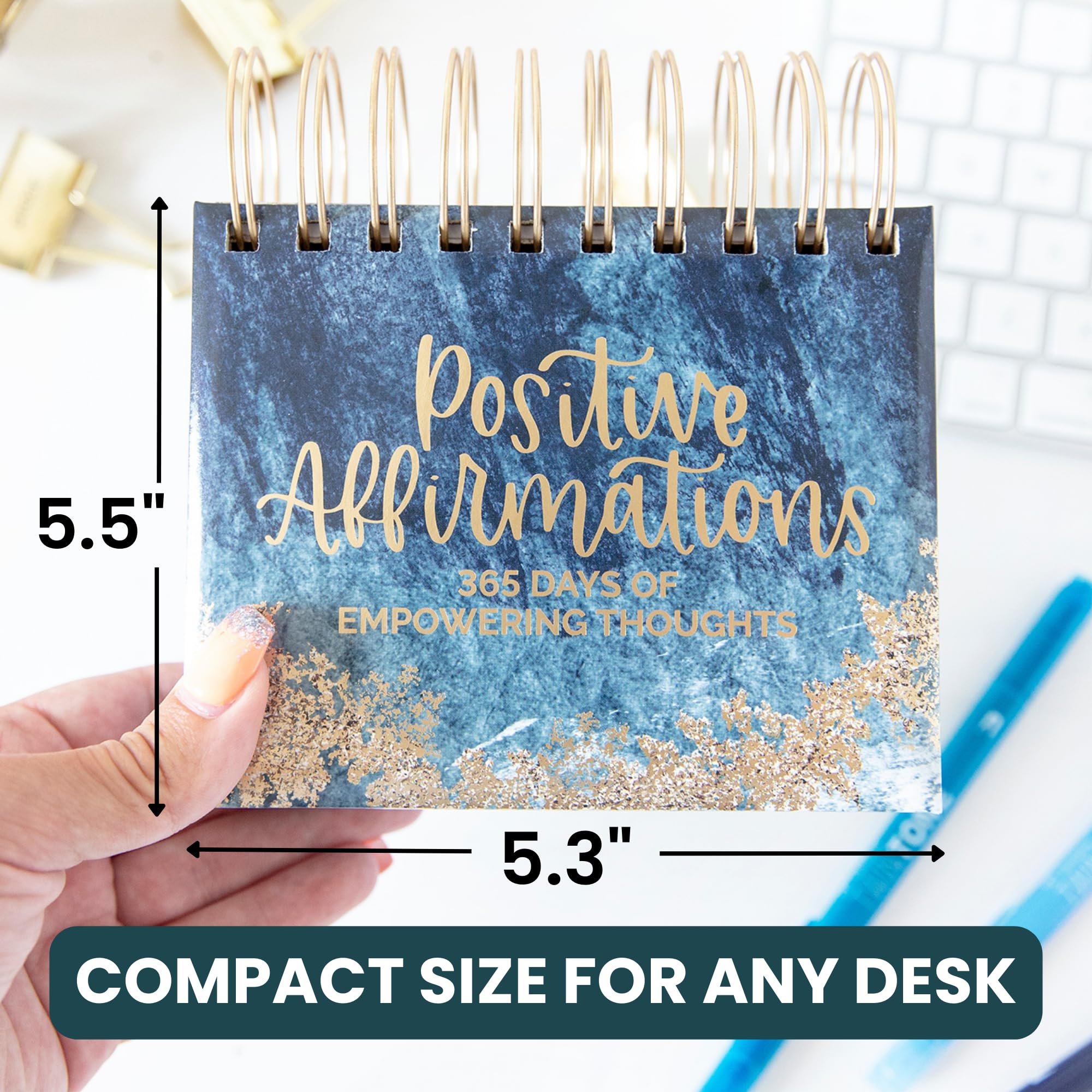 bloom daily planners Undated Perpetual Desk Easel / Inspirational Standing Flip Calendar - Page a Day - (5.25" x 5.5") - Positive Daily Affirmations