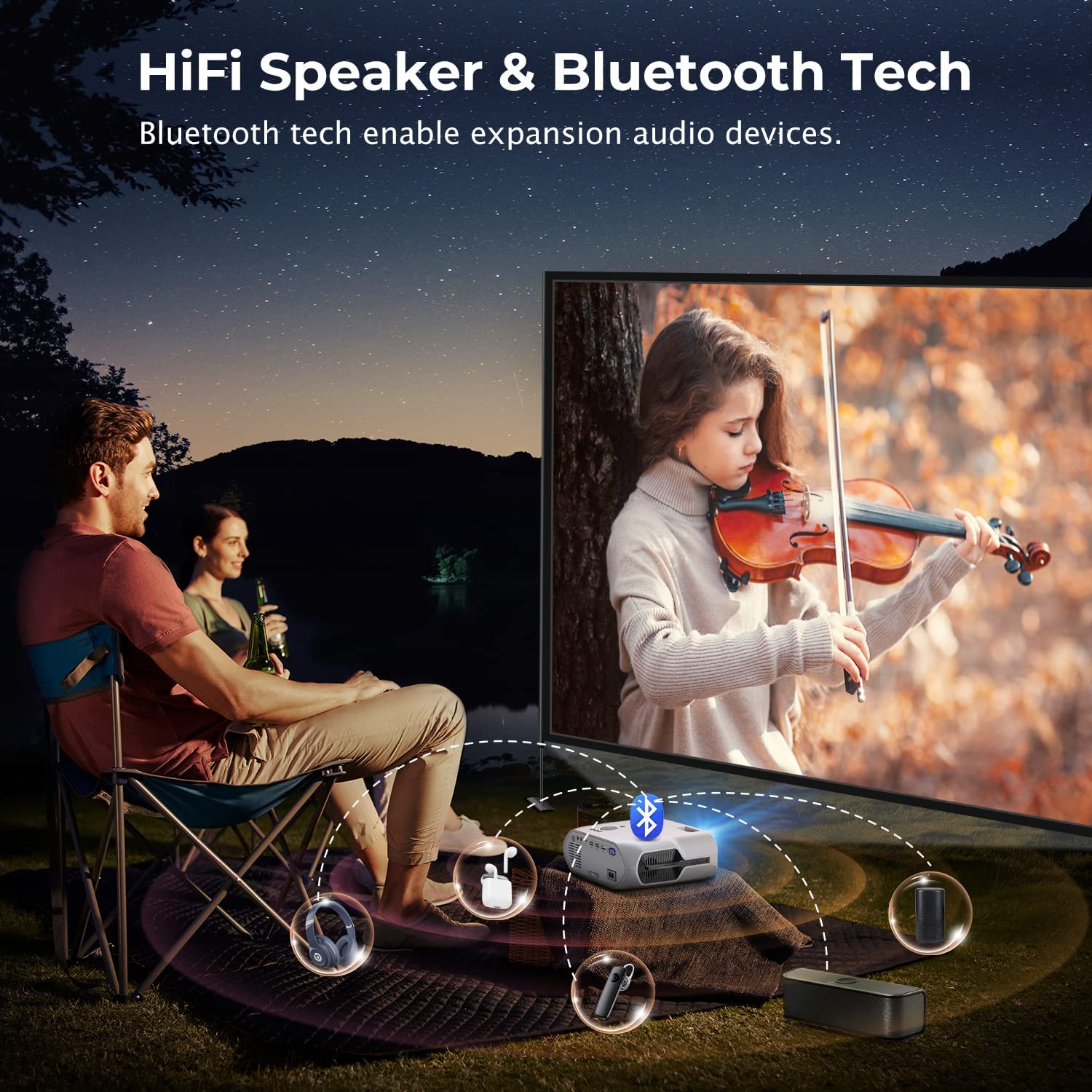 VIDOKA Native 1080P Projector with WiFi and Bluetooth, 8000L Full HD Projector for Home Outdoor Movie, Support 4K and Video Zoom,Sleep Timer, Compatible w/ TV Stick/iPhone/iPad/Laptop/PC/Smartphone