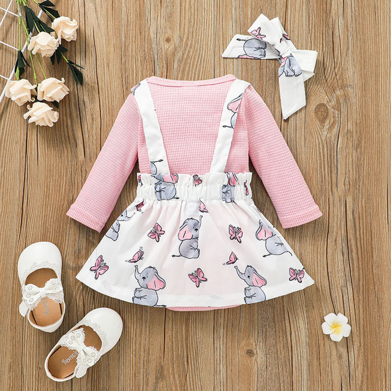 Newborn Baby Girl Spring Clothes Ruffle Dress Ruffle Cloth +Polka Dot Overall Dress Bow Set for Birthday