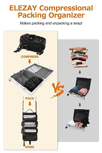 ELEZAY Hanging Packing Cubes with Compression Capability Portable 4-Shelf Closet for Travel Collapsible Space Saver Bag Clothes Organizer for Carry-on Luggage Suitcase Small_18*9 * 7 IN, Lightgrey
