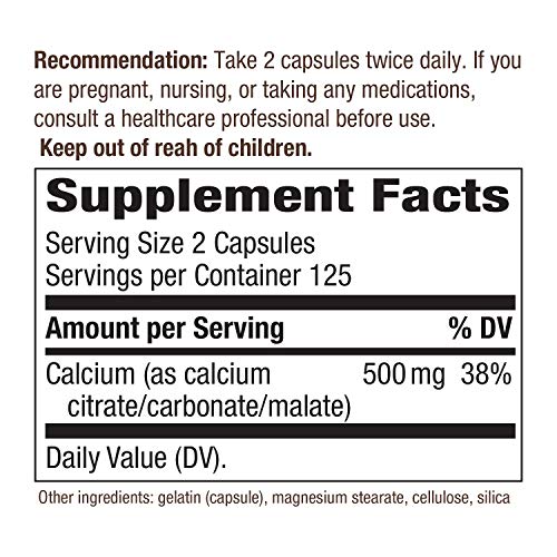 Nature's Way Calcium Citrate Complex, 500 mg per serving, 250 Capsules