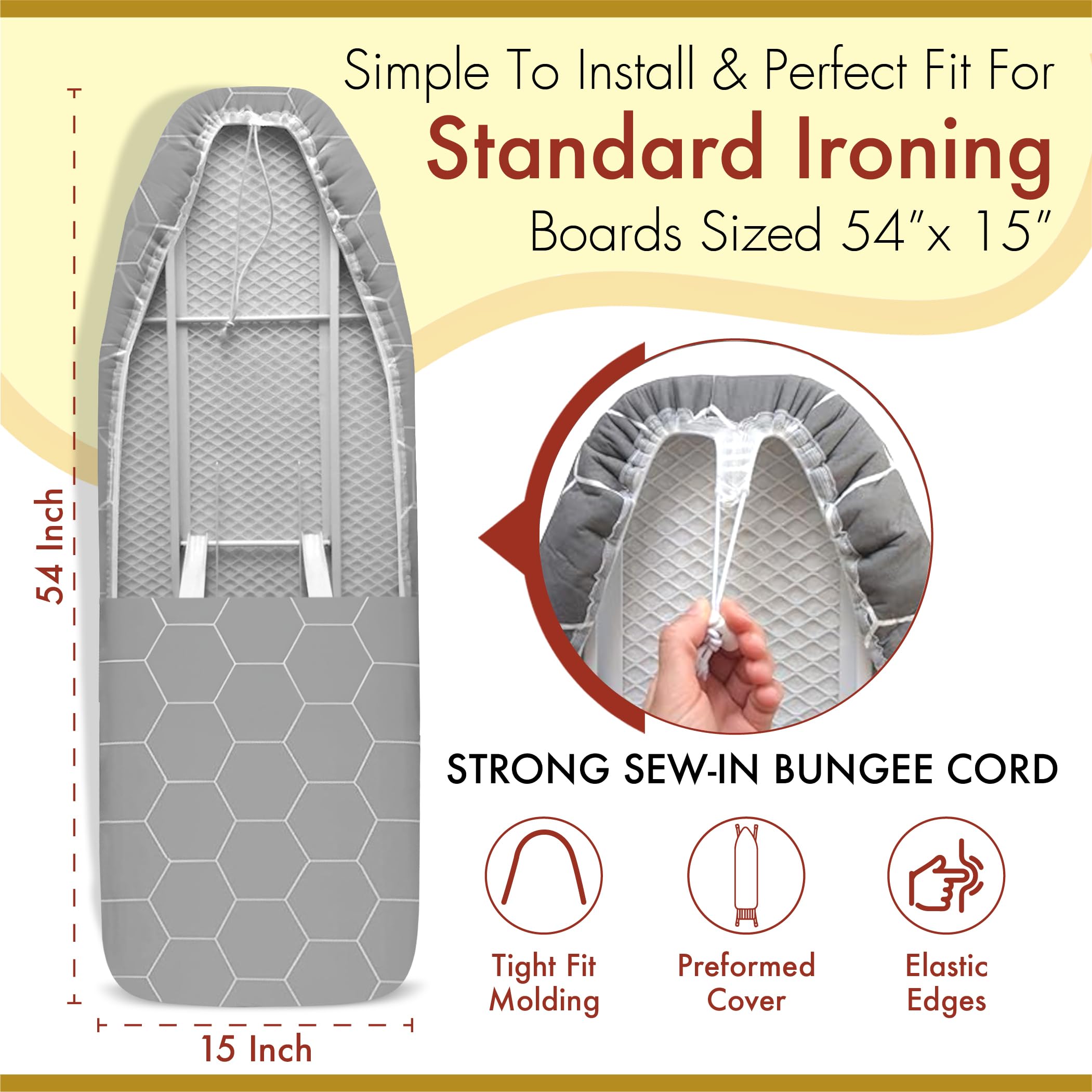 arteneur Ironing Board Cover and Pad 15x54 - Made in Germany Iron Board Cover with Heat Reflective Aluminum Coating and Padding- Heavy Duty Iron Board Cotton Cover with Elastic Drawstring Stretch Fit