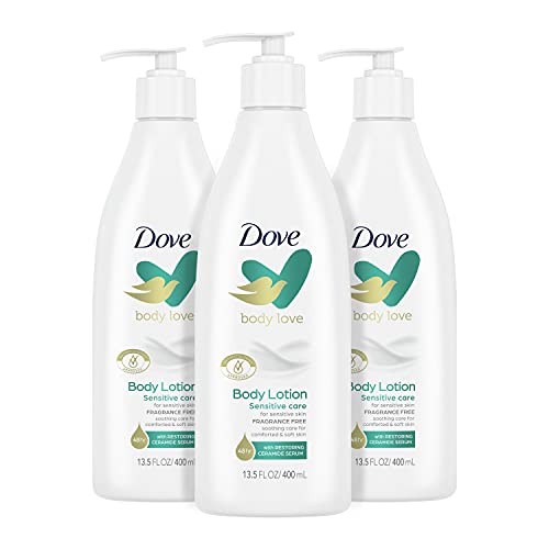 Dove Body Love Fragrance Free Lotion for Rough or Dry Skin Sensitive Care Soothes and Comfort, White, 13.5 Oz, Pack of 3