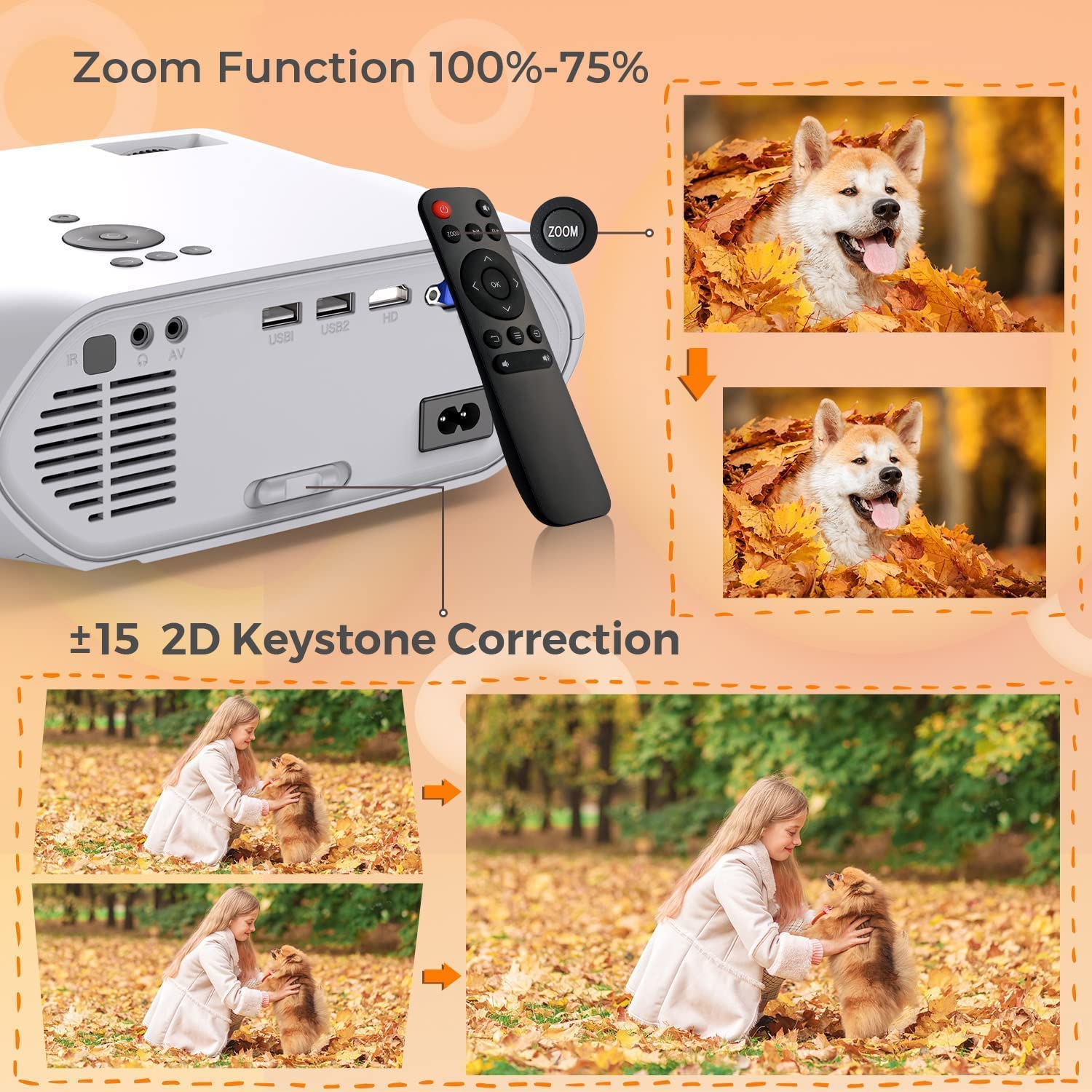 VIDOKA Native 1080P Projector with WiFi and Bluetooth, 8000L Full HD Projector for Home Outdoor Movie, Support 4K and Video Zoom,Sleep Timer, Compatible w/ TV Stick/iPhone/iPad/Laptop/PC/Smartphone
