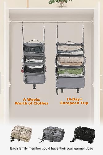 ELEZAY Hanging Packing Cubes with Compression Capability Portable 4-Shelf Closet for Travel Collapsible Space Saver Bag Clothes Organizer for Carry-on Luggage Suitcase Small_18*9 * 7 IN, Lightgrey