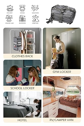 ELEZAY Hanging Packing Cubes with Compression Capability Portable 4-Shelf Closet for Travel Collapsible Space Saver Bag Clothes Organizer for Carry-on Luggage Suitcase Small_18*9 * 7 IN, Lightgrey