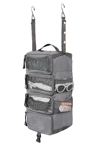 ELEZAY Hanging Packing Cubes with Compression Capability Portable 4-Shelf Closet for Travel Collapsible Space Saver Bag Clothes Organizer for Carry-on Luggage Suitcase Small_18*9 * 7 IN, Lightgrey