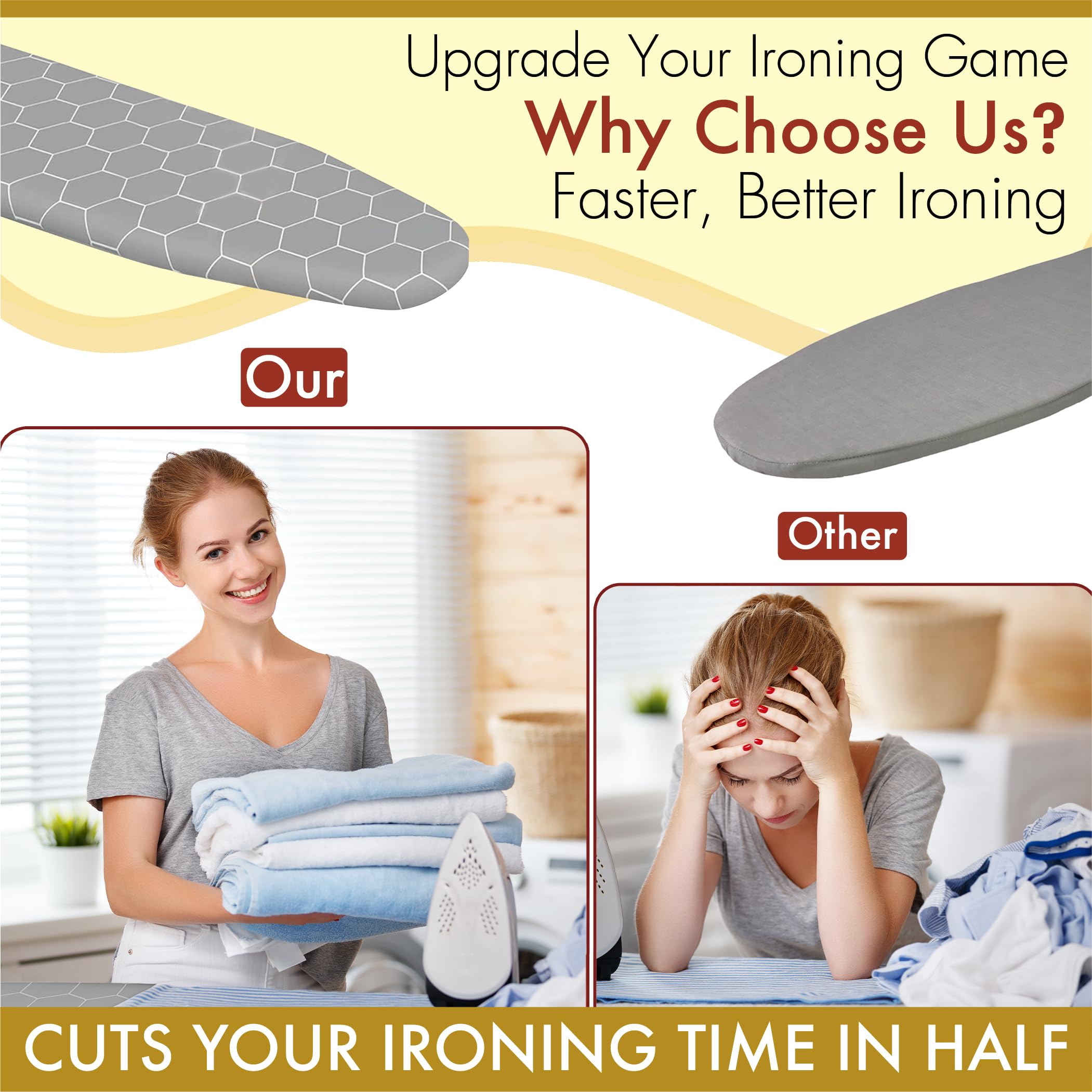 arteneur Ironing Board Cover and Pad 15x54 - Made in Germany Iron Board Cover with Heat Reflective Aluminum Coating and Padding- Heavy Duty Iron Board Cotton Cover with Elastic Drawstring Stretch Fit