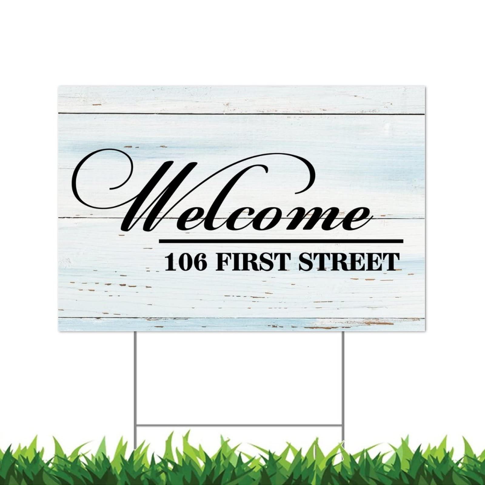 Signs Board Personalized Welcome 106 First Street Yard Signs with Stakes House Warming Gift Encouraging for Garage Sales Rent Open House Construction 12"x18"