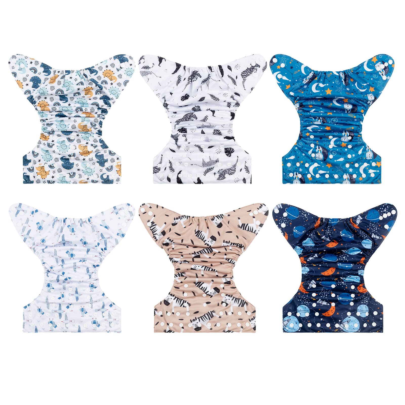babygoal Reusable Cloth Diapers for Baby Boys, One Size Adjustable Washable Pocket Nappy Covers 6 Pack+6pcs Bamboo Inserts+Wet Bag 6FB36