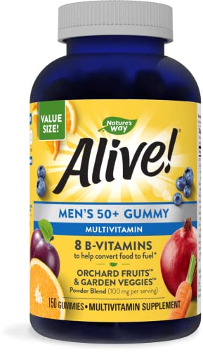 Natureās Way Alive! Menās 50+ Gummy Multivitamins, High Potency Formula, Supports Whole Body Wellness*, Fruit Flavored, 150 Gummies