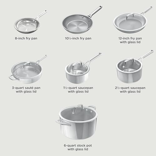 Ninja EverClad Stainless Steel Cookware 12 Piece Pots & Pans Set, All Stovetops & Induction, Oven Safe to 600°F, Tri-Ply Commercial-Grade, C99012