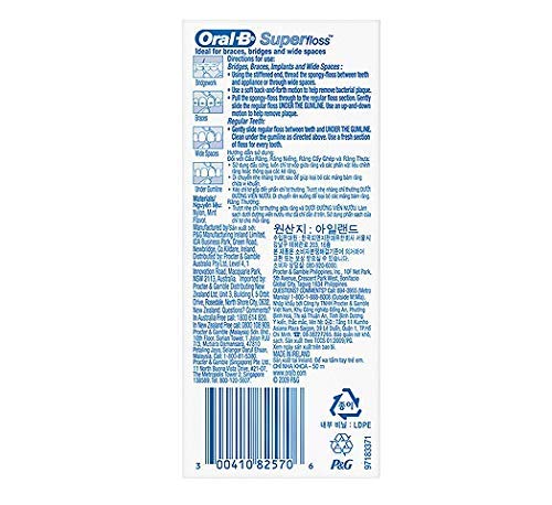 Oral-B Super Floss Mint Dental Floss for Braces Bridges - 50 Strips (Pack of 6)