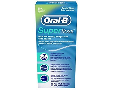 Oral-B Super Floss Mint Dental Floss for Braces Bridges - 50 Strips (Pack of 6)