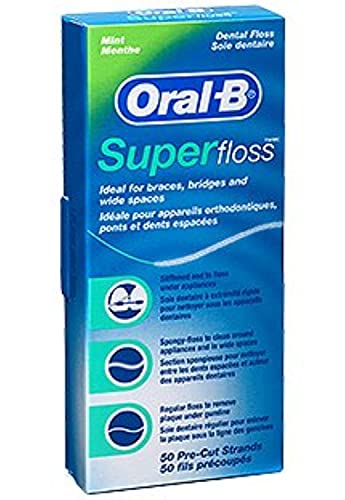 Oral-B Super Floss Mint Dental Floss for Braces Bridges - 50 Strips (Pack of 6)