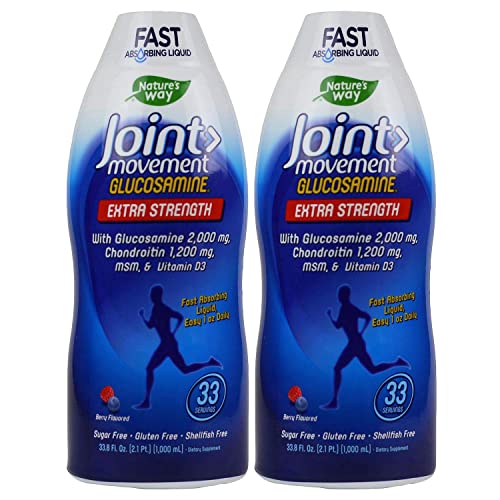 Glucosamine Chondroitin MSM - Natures Way Wellesse Joint Movement Liquid Dietary Joint Supplements Women Men - Hip Knee Back Arthritis with Hyaulic Acid Gluten - Move Free 33.8 oz (2)