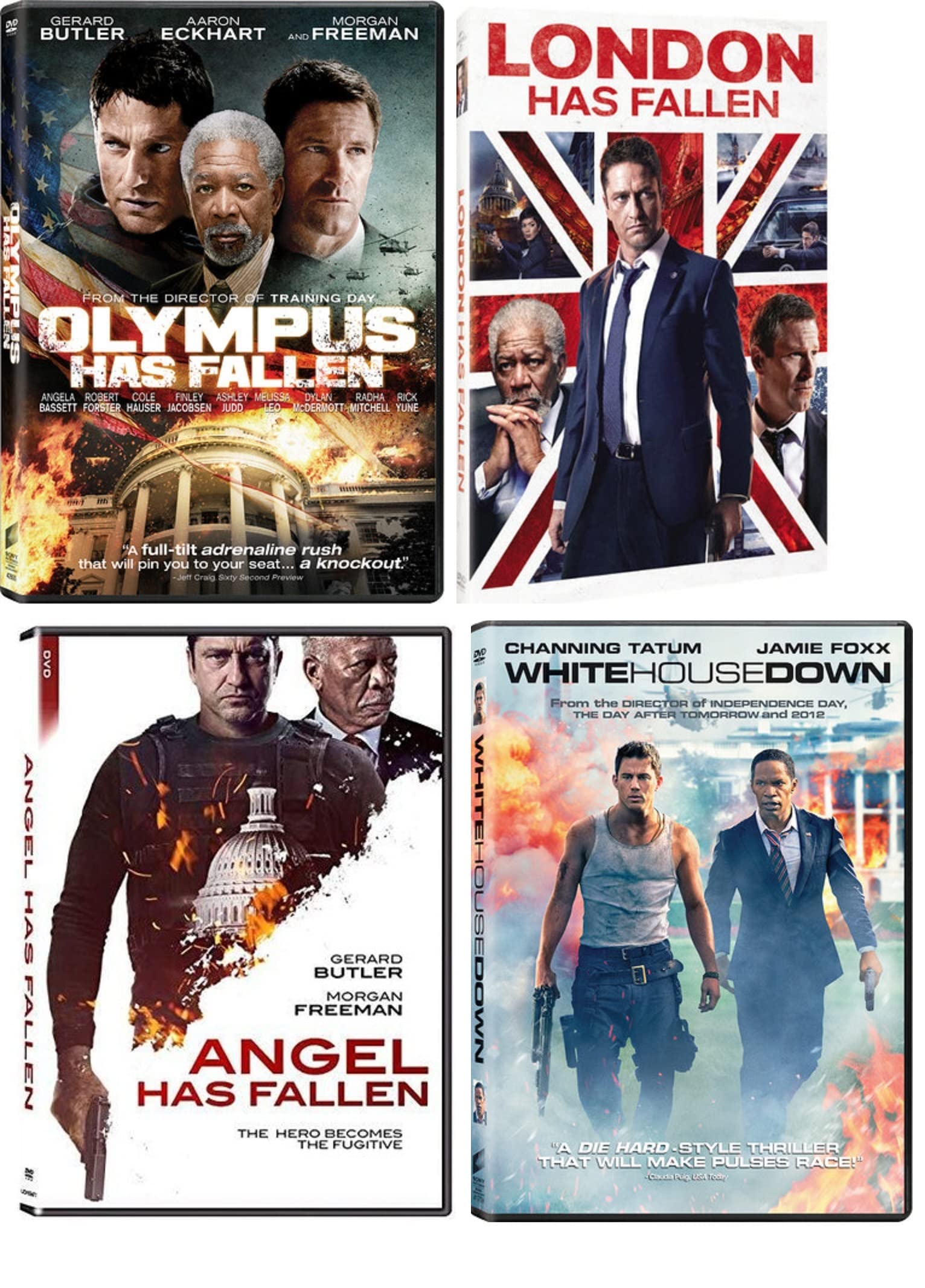 Olympus Has Fallen / London Has Fallen / Angel Has Fallen White House Down 4 DVD Set with Bonus Movie Camera Art Card