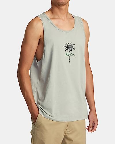 RVCA Mens Regular Fit Knit Tank Top Shirt - Palm Wire (Iron, Medium)