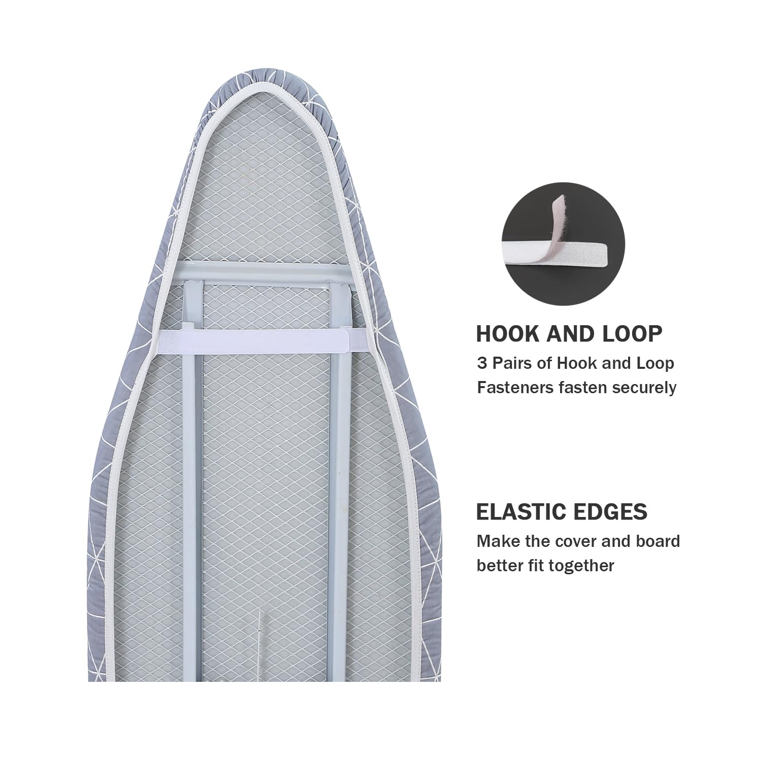 Ironing Board Cover and Pad Standard Size 15 x 54,3 Pairs of Hook and Loop Fastener Straps,Elastic Edges,Cotton Iron Board Cover with Scorch Resistant Thick Padding (Pattern G)
