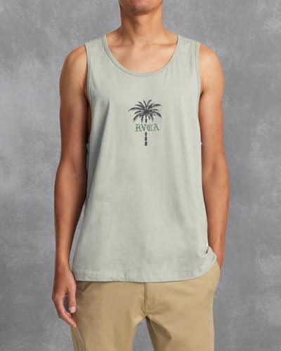 RVCA Mens Regular Fit Knit Tank Top Shirt - Palm Wire (Iron, Medium)