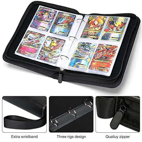 LIUDU Card Binder 4-Pocket,400 Pockets Game Cards with 50 Sleeves,Trading Card Collection Zipper Binder Holder for Kids Gifts (Black 400Pockets)