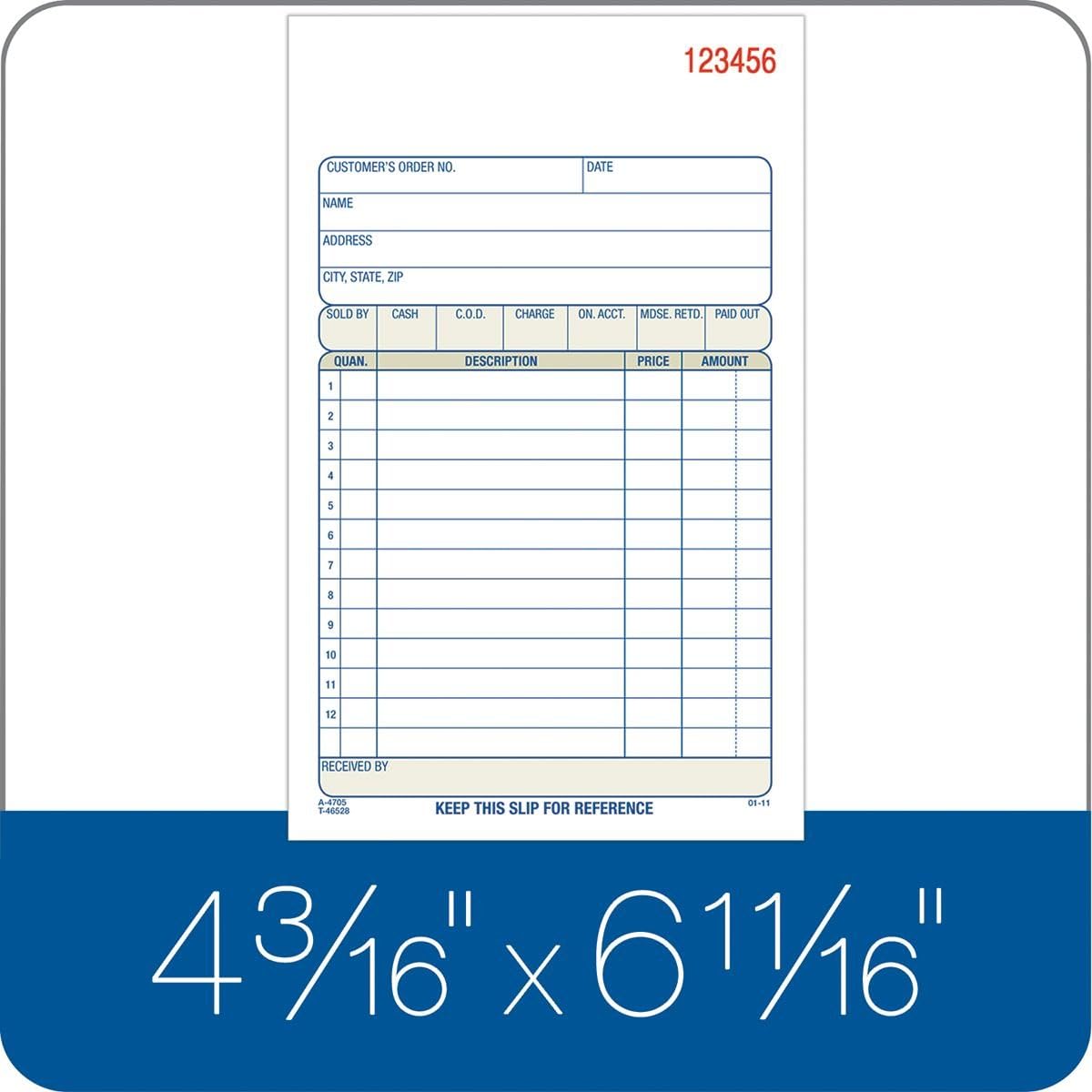 Adams Sales Order Book, 3-Part, Carbonless, 4-3/16" X 7-3/16" Inch, 50 Sets, White, Canary and Pink (TC4705)