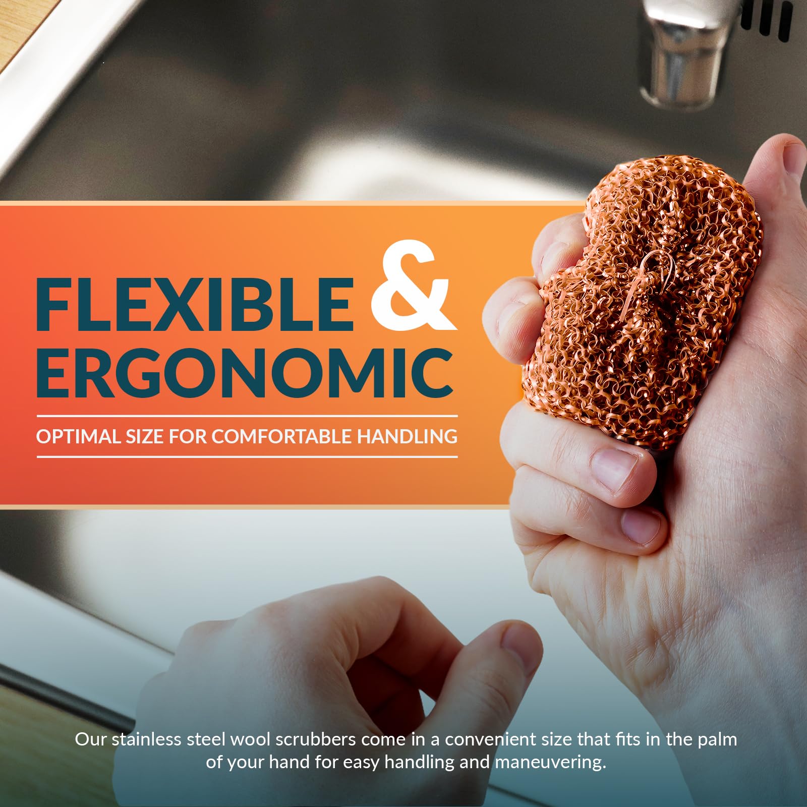 PAMI Heavy-Duty Copper Scrubbing Pads - Copper Wool Pad Dish Scrubbers for Dirt, Grease & Grime- Metal Scrubber Sponges for Kitchen & Bathroom- Copper Scouring Pads for Pots & Pans (4)