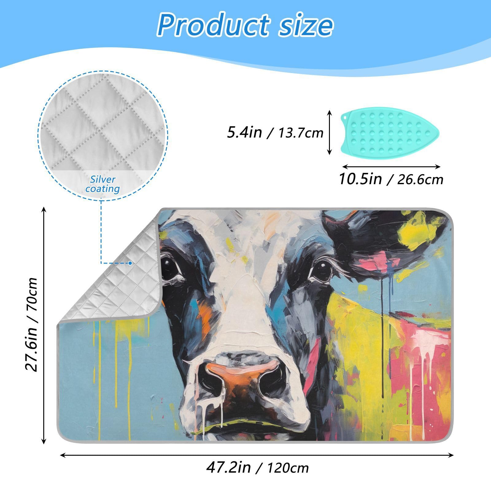 GOODOLD Cow Portraits Ironing Mat Portable Travel Ironing Pad for Washer,Dryer,Table Top, Iron Board Alternative Cover, Large Heat Resistant Ironing Blanket